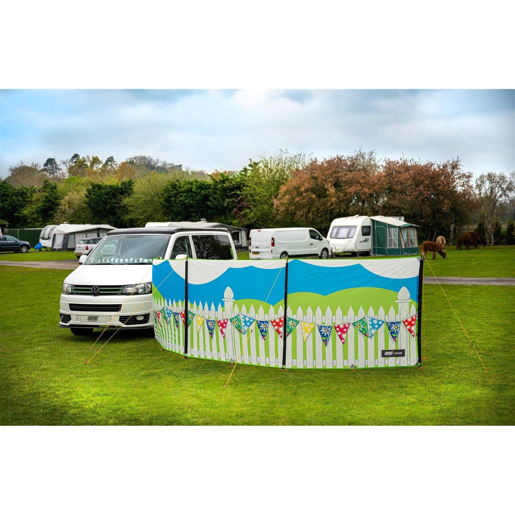 Maypole 3 Panel Poled Windbreak Summer Days 5m x 1.4m — Van Life Living